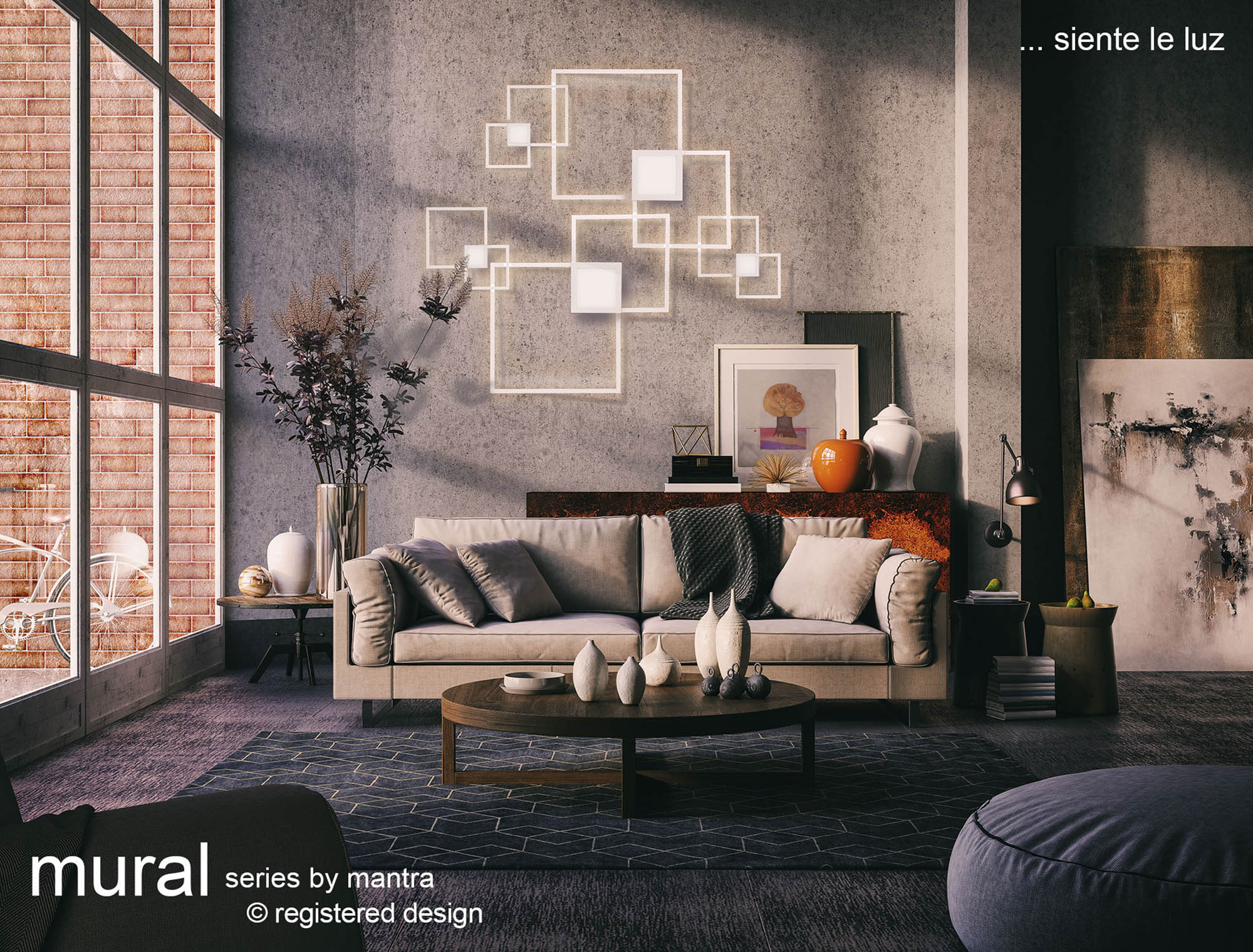 M6561 Mural White Mantra Fusion Mural Rectangular Flush Ceiling 48W LED Dimmable Matt White ...